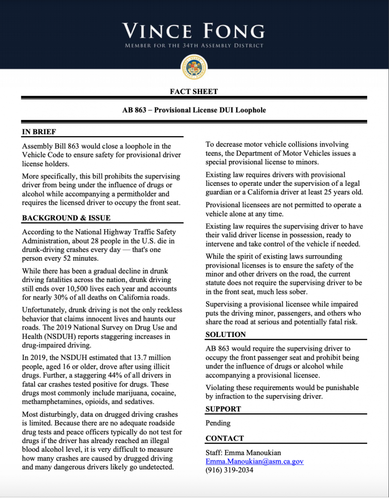 AB 863 - DUI Loophole Fact Sheet - We Save Lives